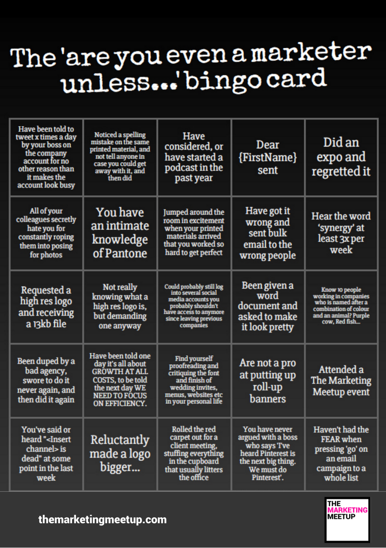 Marketers Bingo | The Marketing Meetup